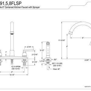 Kingston Brass FB7798FLSP Royale 8" Centerset Kitchen Faucet, Brushed Nickel, 10.25 x 8 x 11.94