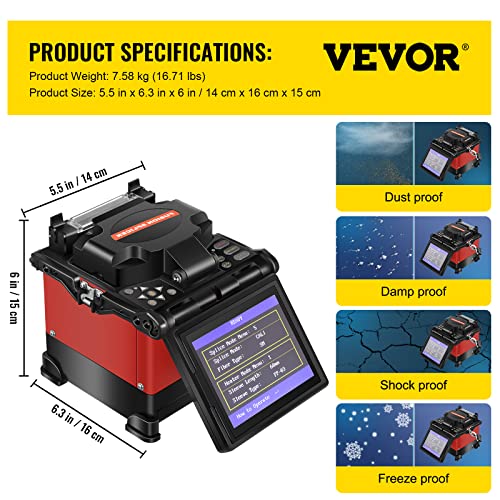 Mophorn Fusion Splicer Automatic Focus JW4108S FTTH Fiber Optic Fusion Splicer 5 Inch Digital LCD Screen Fusion Splicer Machine Fiber Cleaver Kit