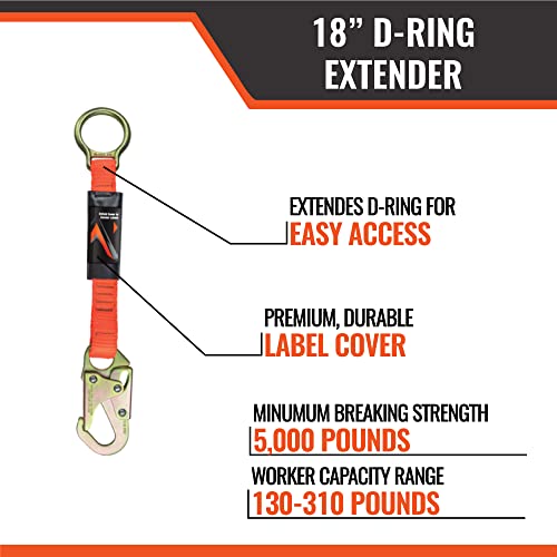 Malta Dynamics 18” D-Ring Extender with Snap Hook for Fall Protection and Roofing, OSHA/ANSI Compliant (1)