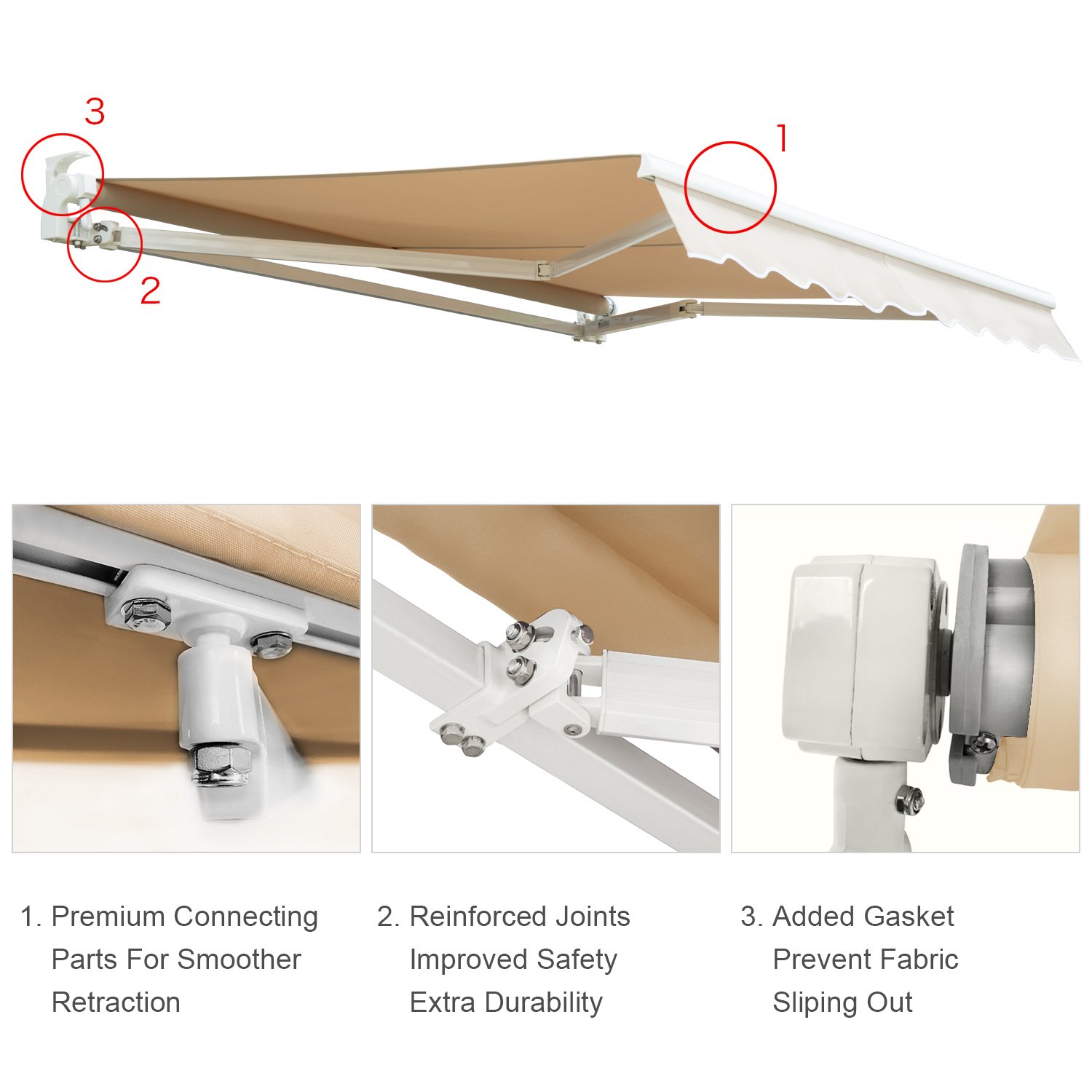 Diensweek Patio Awning Retractable 8'x7' Fully Assembled Manual Commercial Grade - Quality 100% 280G Ployester Window Door Sunshade Shelter - Deck Canopy Balcony P100 Series (8'x7', Beige)