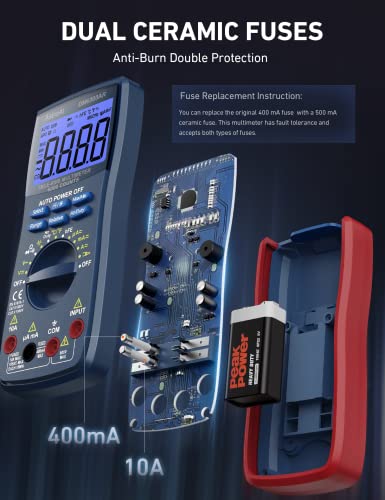 AstroAI Digital Multimeter and Analyzer TRMS 6000 Counts Volt Meter Ohmmeter Auto-Ranging Tester; Accurately Measures Voltage Current Resistance Diodes Continuity Duty-Cycle Capacitance Temperature