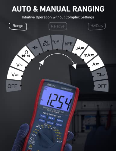 AstroAI Digital Multimeter and Analyzer TRMS 6000 Counts Volt Meter Ohmmeter Auto-Ranging Tester; Accurately Measures Voltage Current Resistance Diodes Continuity Duty-Cycle Capacitance Temperature