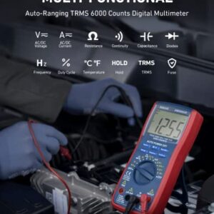 AstroAI Digital Multimeter and Analyzer TRMS 6000 Counts Volt Meter Ohmmeter Auto-Ranging Tester; Accurately Measures Voltage Current Resistance Diodes Continuity Duty-Cycle Capacitance Temperature