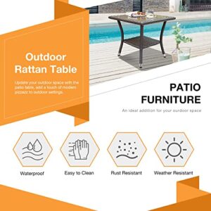 Patiorama Outdoor Aluminum Frame Square Glass Top Wicker Coffee Table, Espresso Brown