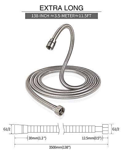 PHASAT Shower Hose,138 Inches Extra Long Shower Hose Replacement,304 Stainless Steel Shower Head Hose Extension Brushed Nickel,A3107N-3.5