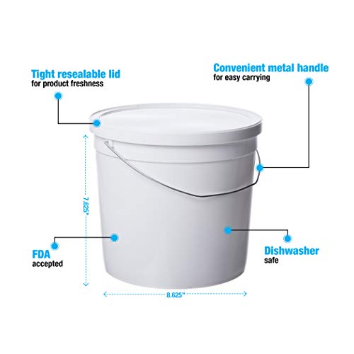 Consolidated Plastics Pail with Handle, HDPE, 6 Quart, White, 10 Piece