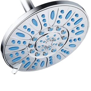 aquadance 7-inch 6-setting rainfall showerhead with anti-microbial microban protection from mold, mildew, and bacteria - clog-free wave blue jets, chrome finish