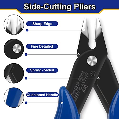 Rayley Small Wire Cutters, Diagonal Cutting Pliers with Spring, Side-Cutting Pliers Guitar String Cutter Mini Pliers Side Cutters Pliers Electronics Flush Cutters Small Snips