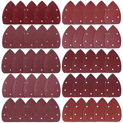 AUSTOR 50 Pieces Mouse Sanding Pads Detail Sander Sandpaper Sanding Paper Sheets Hook and Loop Assorted 40/60/ 80/100/ 120/180/ 240/320/ 400/800 Grits