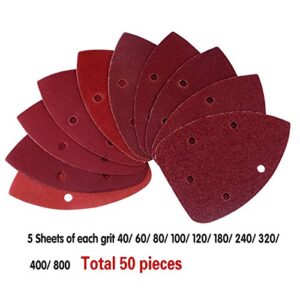 AUSTOR 50 Pieces Mouse Sanding Pads Detail Sander Sandpaper Sanding Paper Sheets Hook and Loop Assorted 40/60/ 80/100/ 120/180/ 240/320/ 400/800 Grits