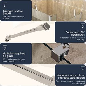 40cm / 15.7" Stainless Steel Frameless Shower Door Fixed Panel Wall-to-Glass Support Bar for 1/4" to 3/8" Thick Glass by M-Home (400mm, Chrome)