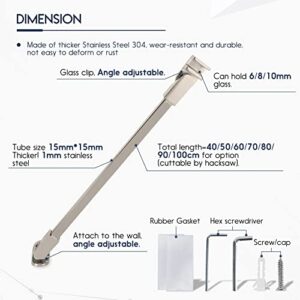 40cm / 15.7" Stainless Steel Frameless Shower Door Fixed Panel Wall-to-Glass Support Bar for 1/4" to 3/8" Thick Glass by M-Home (400mm, Chrome)