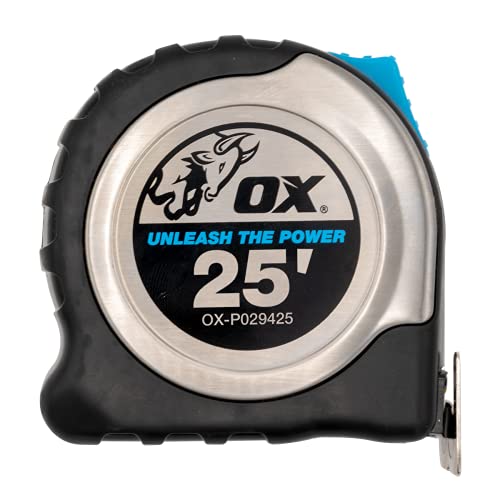 OX Tools OX-P029425 Pro Stainless Steel 25-Foot Tape Measure with Magnetic Hook, Heavy Duty Case & Easily Visible Measure Marks