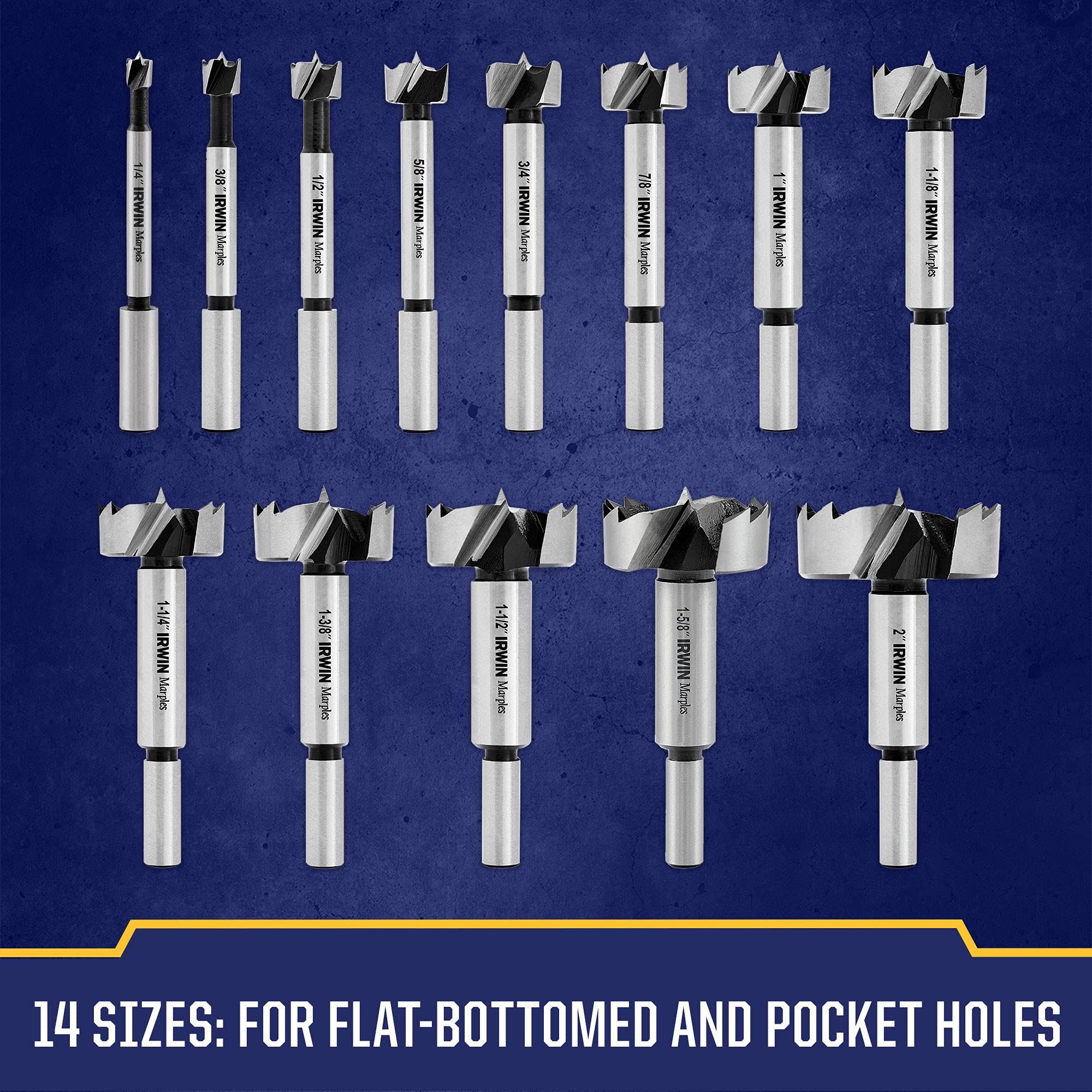 IRWIN Marples Forstner Bit Set, Wood Drill Bits, Made of Carbon Steel, Ideal for Fine Woodworking, Cabinet-making and more, 14 Pieces (1966893)