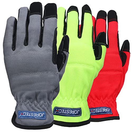 JORESTECH 3 in 1 Pack Touch Screen Technology Multipurpose Work gloves (Large, Yellow/Red/Gray)