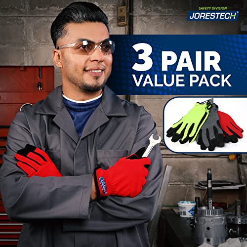 JORESTECH 3 in 1 Pack Touch Screen Technology Multipurpose Work gloves (Large, Yellow/Red/Gray)