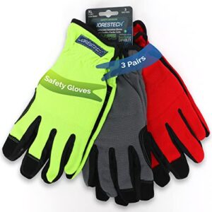 JORESTECH 3 in 1 Pack Touch Screen Technology Multipurpose Work gloves (Large, Yellow/Red/Gray)