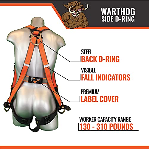 Malta Dynamics Warthog Safety Harness Fall Protection, Universal Full Body Harness with Side D-Rings & Tongue Buckle Legs, Roofing Harness for Safety and Protection - OSHA/ANSI Compliant, (XL-XXL)