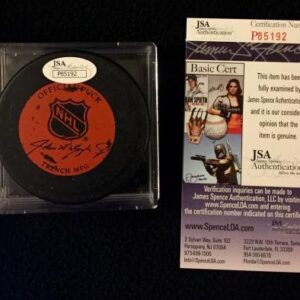 Bob Probert Signed Detroit Red Wings Trench Game Puck Jsa Authenticated P85192 - Autographed NHL Pucks