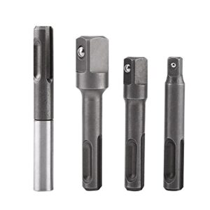 4 pcs sds plus socket adapter set,1/4" hex socket adaptor 1/4" 3/8" 1/2" square impact socket extension connector power drill bit adapter