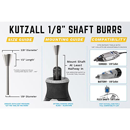 Kutzall Extreme Flame Rotary Burr, 1⁄4" Shaft, Very Coarse - Woodworking Attachment for Bosch, DeWalt, Milwaukee, Makita. Abrasive Tungsten Carbide, 1⁄2" (12.7mm) Dia. X 1" (25.4mm) Length, FLX-12C