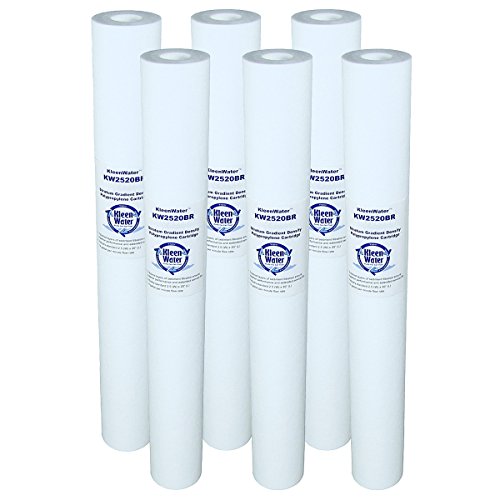 KleenWater KW2520BR-50M Dirt Rust Sediment Filters, Made in the USA Polypropylene Replacement Water Filter Cartridges, 50 Micron, 2.5 x 20 Inch, Set of 6