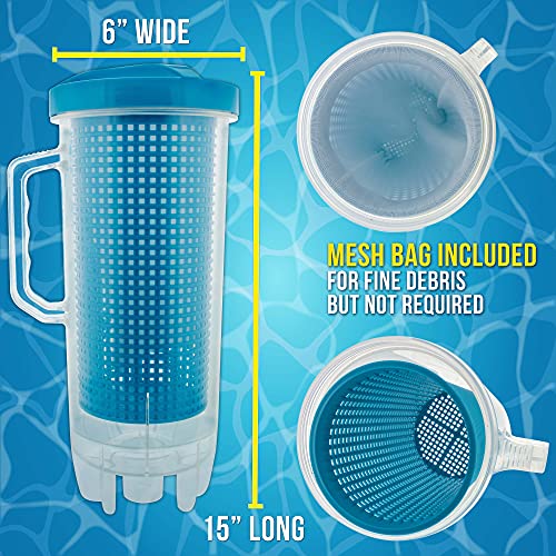 U.S. Pool Supply Professional in-line Pool Leaf Canister with Large Plastic Mesh Basket & Mesh Bag - Fits 1-1/2” Swimming Pool Cleaner Vacuum Hose Sections - Skims Leaves, Prevents Filter Clogging