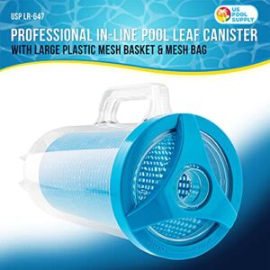 U.S. Pool Supply Professional in-line Pool Leaf Canister with Large Plastic Mesh Basket & Mesh Bag - Fits 1-1/2” Swimming Pool Cleaner Vacuum Hose Sections - Skims Leaves, Prevents Filter Clogging