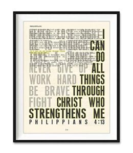 i can do all things, philippians 4:13, christian unframed art print, vintage bible verse scripture wall and home decor poster, inspirational gift, 8x10 inches