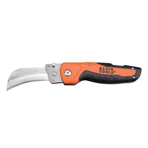 klein tools 44218 utility knife, lockback electricians knife and folding knife with hawkbill blade for cable skinning, replaceable blade