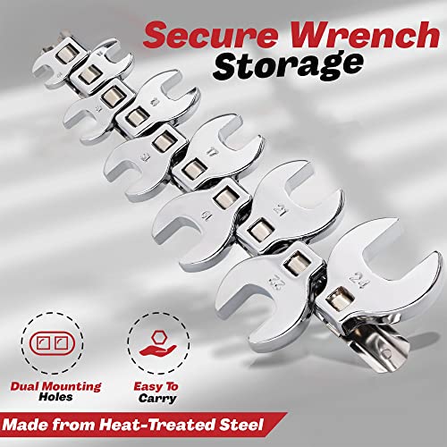 Crows Foot Wrench Set (Metric) Easily Access Hard-To-Reach Areas, Ideal for Tight Spaces, Great for Automotive Repair Work - Includes Sizes: From 10MM to 24MM - 10-Piece Kit With Clip-on Organizer