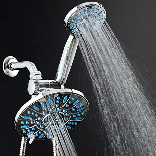 Antimicrobial/Anti-Clog High-Pressure 30-setting Rainfall Shower Combo by AquaDance with Microban Nozzle Protection from Growth of Mold Mildew & Bacteria for Stronger Shower! Wave Blue