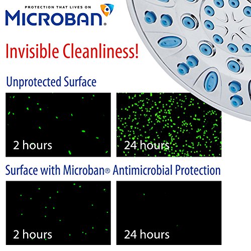 Antimicrobial/Anti-Clog High-Pressure 30-setting Rainfall Shower Combo by AquaDance with Microban Nozzle Protection from Growth of Mold Mildew & Bacteria for Stronger Shower! Wave Blue