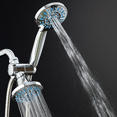 AquaDance Antimicrobial/Anti-Clog High-Pressure 30-Setting Combo Microban Nozzle Protection from Growth of Mold Mildew & Bacteria for Stronger Shower Aqua, Chrome/Wave Blue Jets