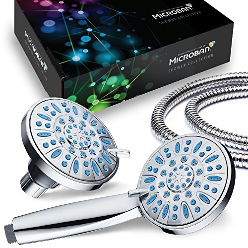 AquaDance Antimicrobial/Anti-Clog High-Pressure 30-Setting Combo Microban Nozzle Protection from Growth of Mold Mildew & Bacteria for Stronger Shower Aqua, Chrome/Wave Blue Jets