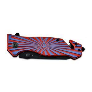 shining square & compass masonic folding pocket knife - [red & blue]