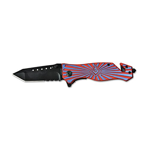 Shining Square & Compass Masonic Folding Pocket Knife - [Red & Blue]