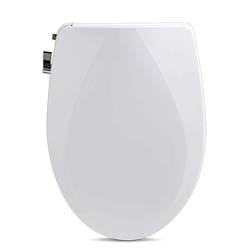 Alpha ONE V2 Bidet Seat - IMPROVED COLOR - Elongated - Non-Electric Dual Nozzles - Ultra Low Profile - Powerful Spray - EZ 1 Lever Control - Brass Valve and Fittings - LED Nightlight