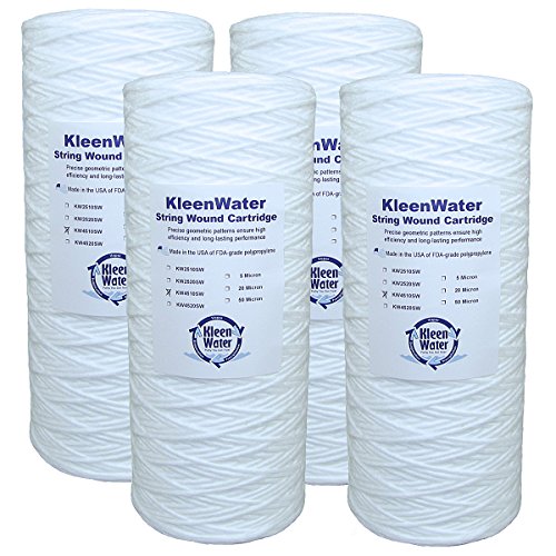 KleenWater KW4510SW String Wound Water Filter Replacement Cartridge, Dirt Rust Sediment Filtration, 5 Micron 4.5 x 10 Inch, Made in the USA, Set of 4