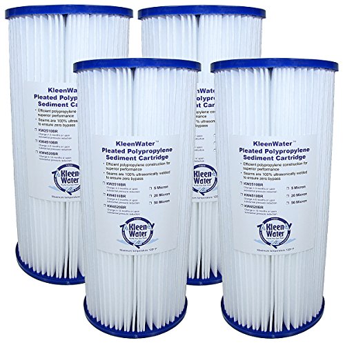 KleenWater KW4510BR Replacement Water Filter Cartridges, 5 Micron, 4.5 x 10 Inch Filters, Made in the USA, Compatible With FXHSC, PurePlus Icepure PPL10BB, WHKF-WHPLBB, and ECP5-BB, Pack of 4