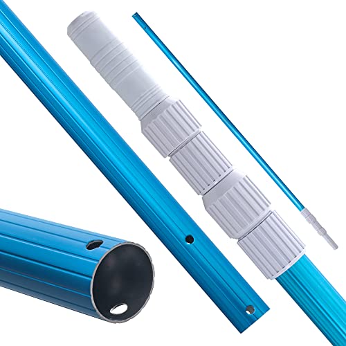 U.S. Pool Supply Professional 12 Foot Blue Anodized Aluminum Telescopic Swimming Pool Pole, Adjustable 3 Piece Expandable Step-Up - Attach Connect Skimmer Nets, Rakes, Brushes, Vacuum Heads with Hoses