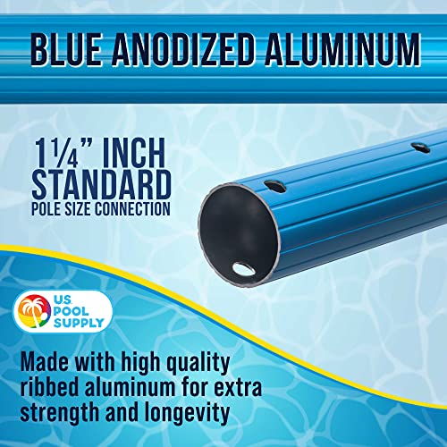 U.S. Pool Supply Professional 12 Foot Blue Anodized Aluminum Telescopic Swimming Pool Pole, Adjustable 3 Piece Expandable Step-Up - Attach Connect Skimmer Nets, Rakes, Brushes, Vacuum Heads with Hoses