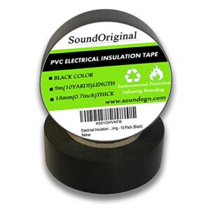 SoundOriginal Black Electrical Tape 10 Pack 3/4-Inch by 30 Feet, Voltage Level 600V Dustproof, Adhesive for General Home Vehicle Auto Car Power Circuit Wiring Black