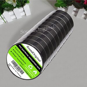 SoundOriginal Black Electrical Tape 10 Pack 3/4-Inch by 30 Feet, Voltage Level 600V Dustproof, Adhesive for General Home Vehicle Auto Car Power Circuit Wiring Black