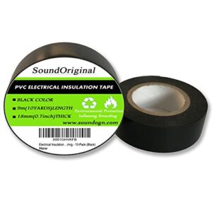 SoundOriginal Black Electrical Tape 10 Pack 3/4-Inch by 30 Feet, Voltage Level 600V Dustproof, Adhesive for General Home Vehicle Auto Car Power Circuit Wiring Black