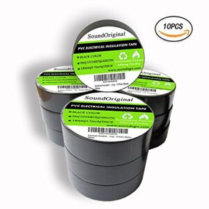 SoundOriginal Black Electrical Tape 10 Pack 3/4-Inch by 30 Feet, Voltage Level 600V Dustproof, Adhesive for General Home Vehicle Auto Car Power Circuit Wiring Black