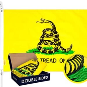 G128 Gadsden Don't Tread On Me Flag | 3x5 Ft | Double ToughWeave Series Double Sided Embroidered 210D Polyester | Historical Flag, Embroidered Design, Indoor/Outdoor, Brass Grommets, Heavy Duty, 3-ply