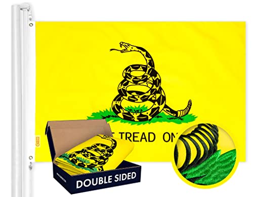 G128 Gadsden Don't Tread On Me Flag | 3x5 Ft | Double ToughWeave Series Double Sided Embroidered 210D Polyester | Historical Flag, Embroidered Design, Indoor/Outdoor, Brass Grommets, Heavy Duty, 3-ply