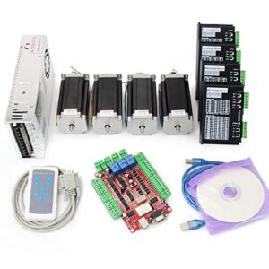 cnctopbaos 4 axis cnc kit,nema23 stepper motor cnc controller kit,usb controller card,with fmd2740c driver,36v power supply,425oz-in 3a stepper motor 112mm dual shaft,usb cnc breakut board