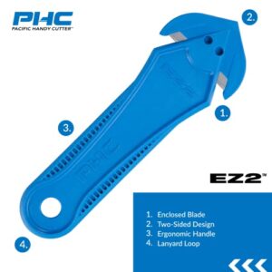 Pacific Handy Cutter EZ2 Two Sided Disposable Concealed Blade Safety Cutter with Bladeless Tape Splitter, Safe and Efficient Cutting for Boxes, Shrink Wrap, Plastic Strapping, and Twine